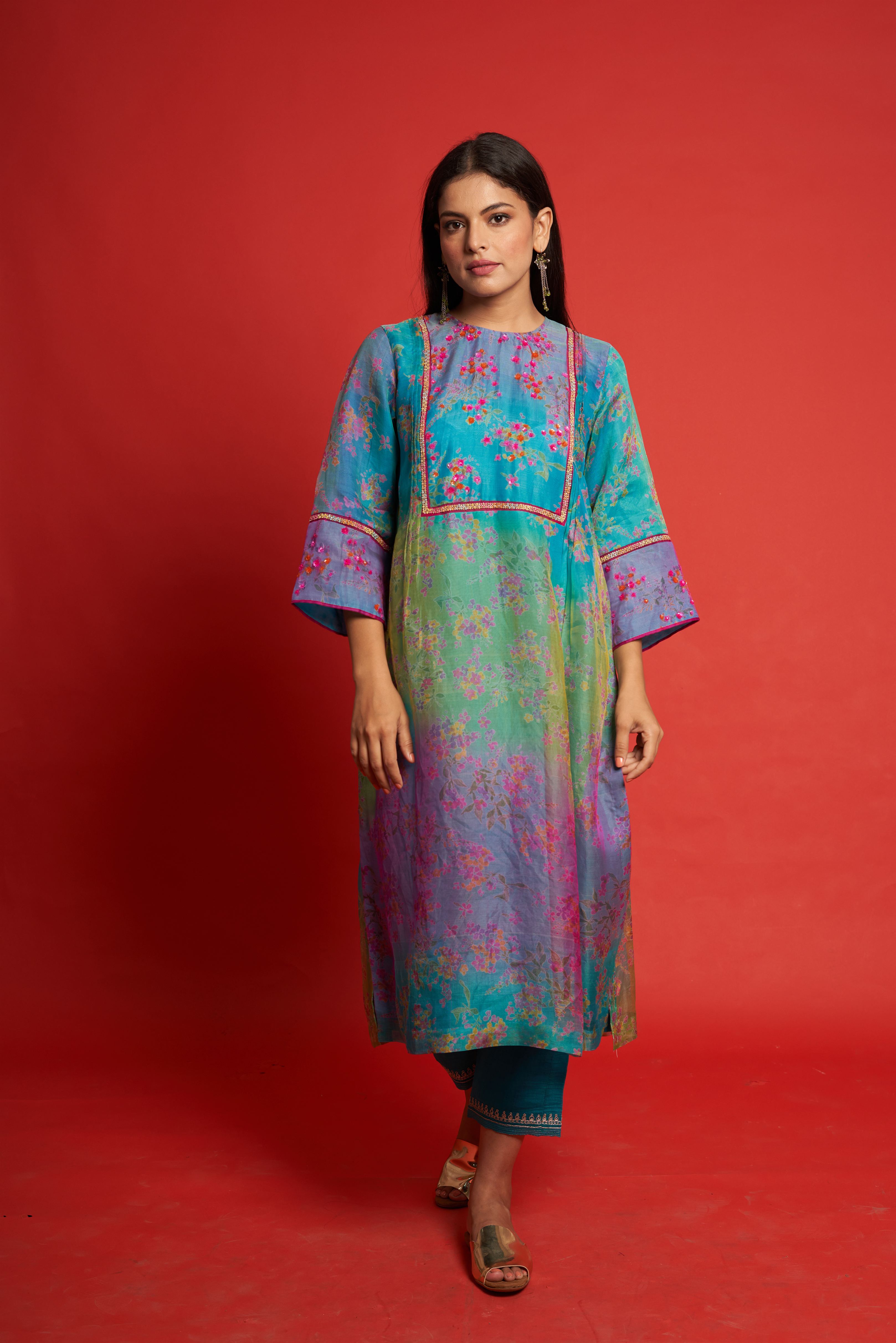 Periwinkle Turqoise Kurta Set Set Of 2 PritiPrashant Periwinkle Turqoise Kurta Set Set Of 2 PritiPrashant