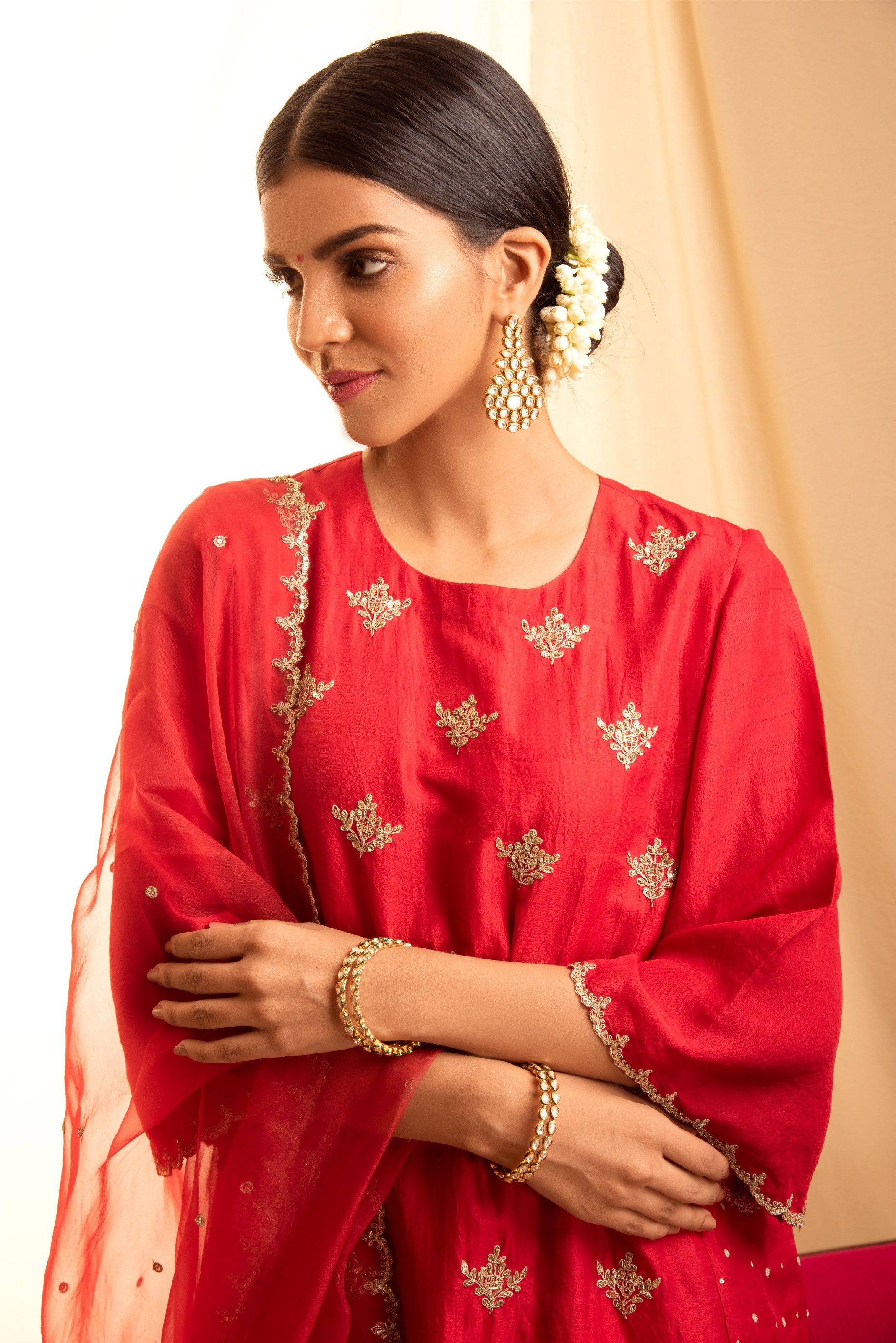 Aabha Silk Red Kurta Set Of 3 PritiPrashant aabha-silk-red-kurta-set-of-3-pritiprashant
